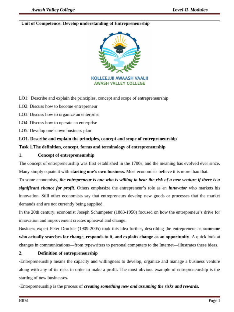 Module of HRM Course Level 2 | PDF | Entrepreneurship | Marketing