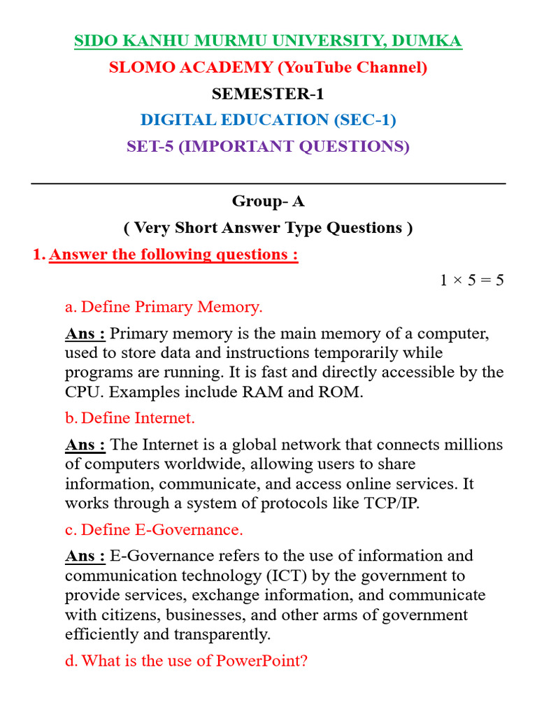 Digital Edu. Set-5 Sem-1 SKMU | PDF | Artificial Intelligence | Intelligence (AI) & Semantics