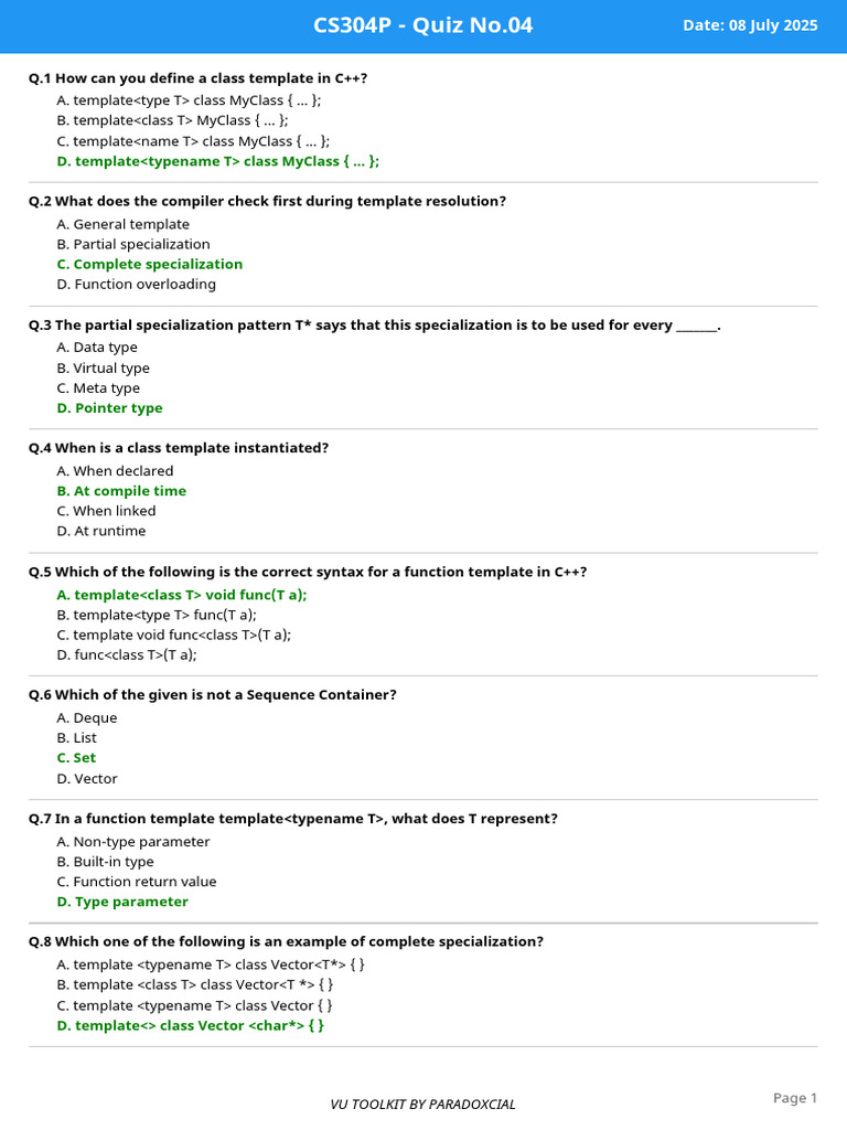 Quiz CS304P 04 | PDF