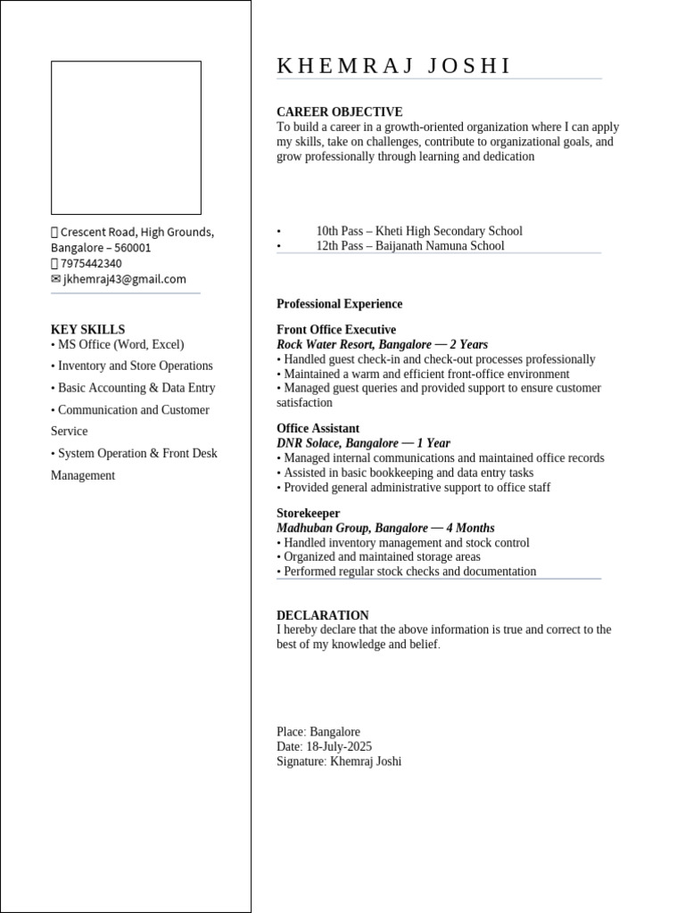 Khemraj Joshi Resume | PDF