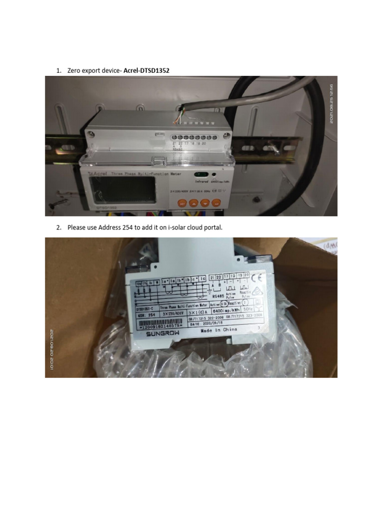 Acrel DTSD1352 Zero Export Setup Guide | PDF