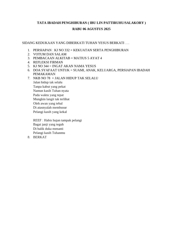 Tata Ibadah Penghiburan | PDF