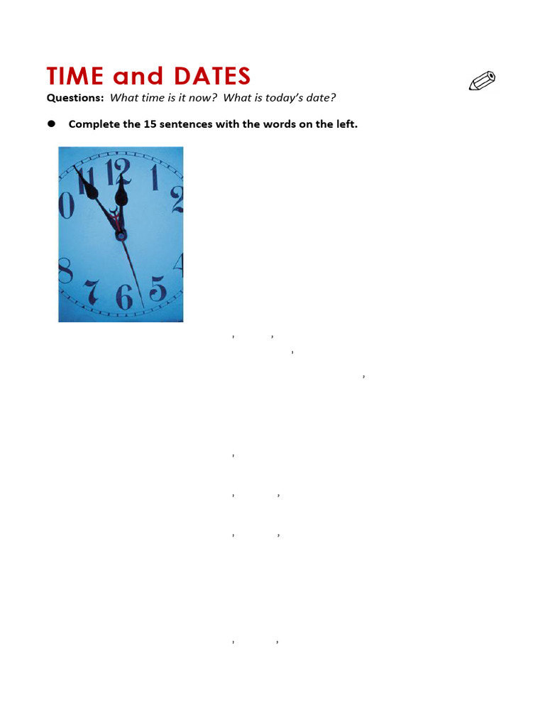 Time and Dates Classroom Activities | PDF | Workweek And Weekend