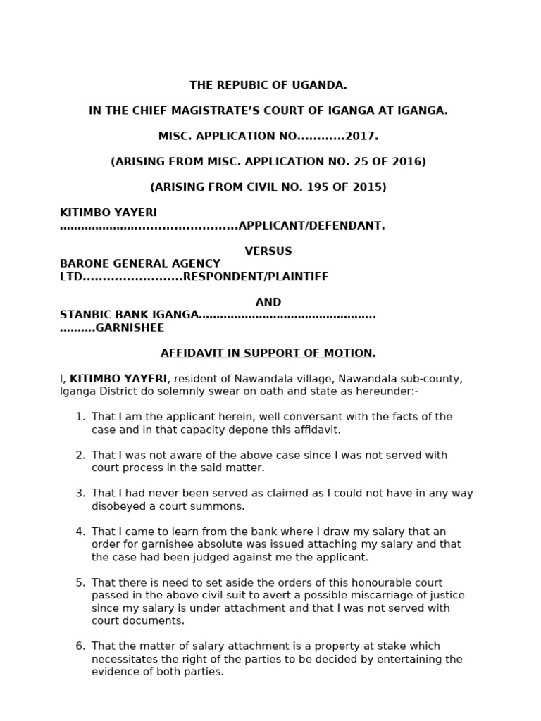 App. To Set Aside & Stay of Execution | PDF | Affidavit | Common Law