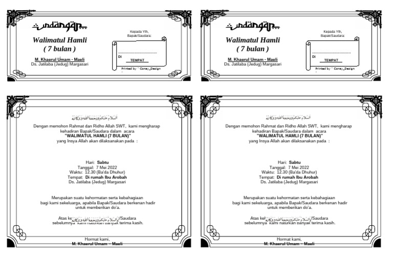 Undangan Walimatul Hamli 7 Bulan | PDF