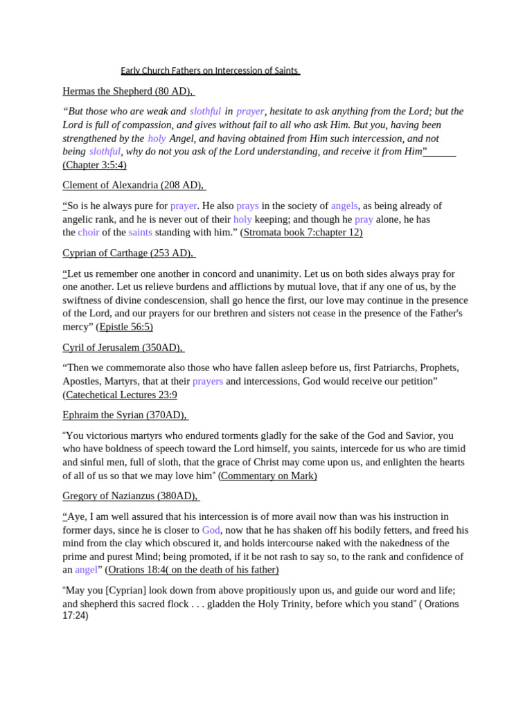 Intercession of Saints by The Early Church Fathers | PDF | Intercession | Religious Belief And ...