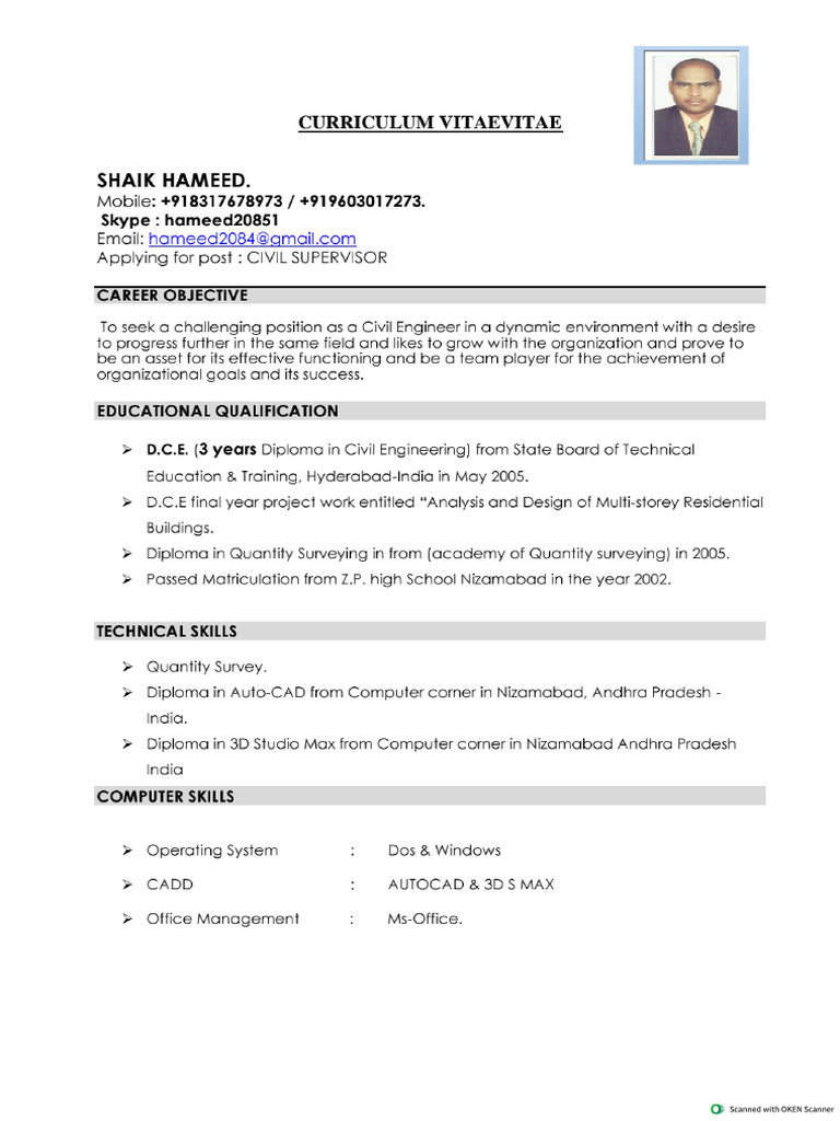 Shaik Hameed CV Su | PDF