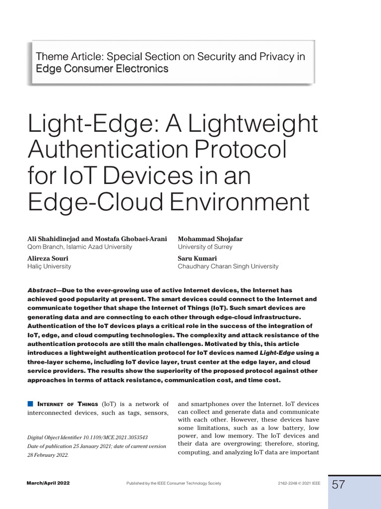 Light-Edge A Lightweight Authentication Protocol For IoT Devices in An Edge-Cloud Environment ...
