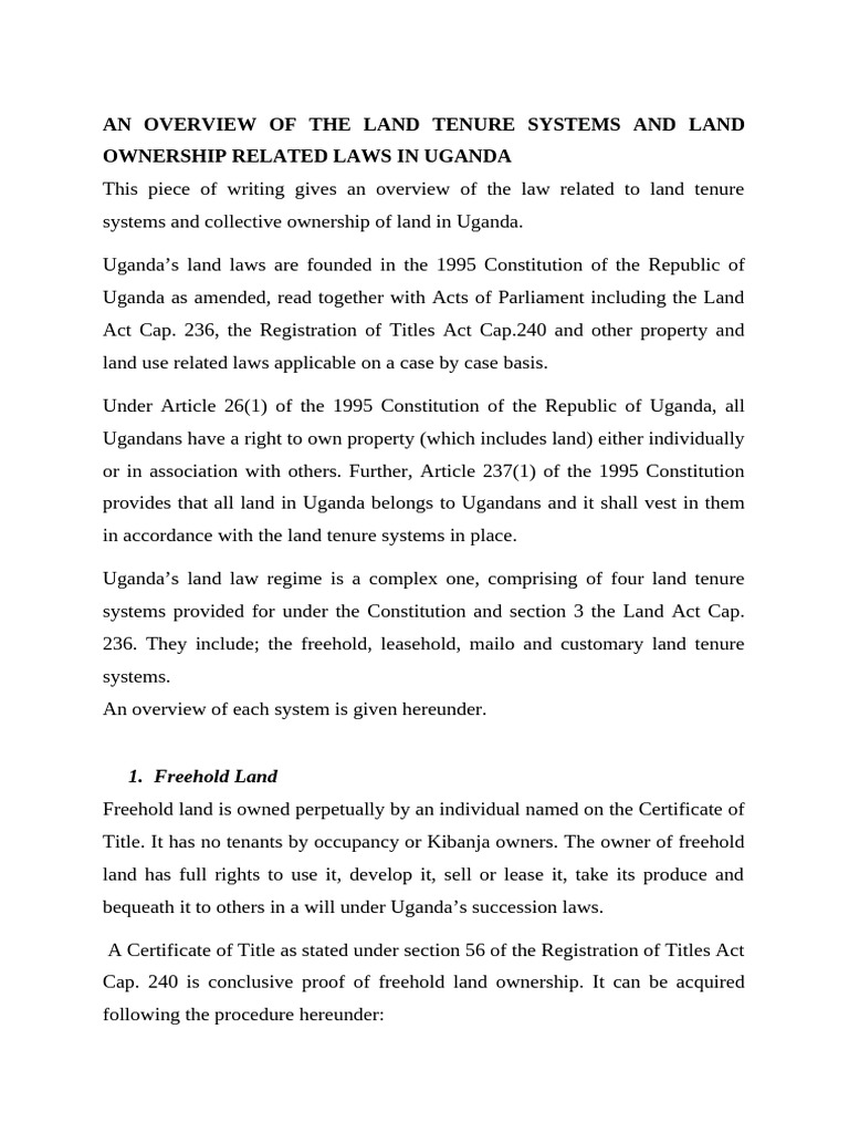 Overview of Uganda's Land Tenure Systems | PDF | Concurrent Estate ...