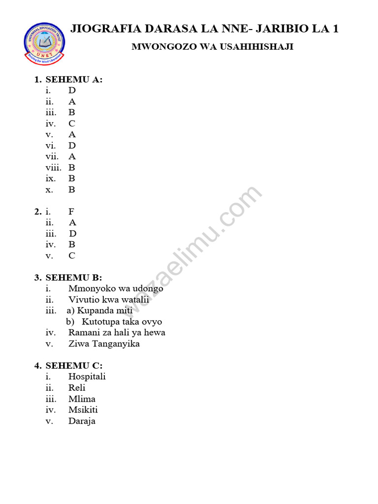 Jiografia 4 Unet - Buchosa 1 Majibu | PDF
