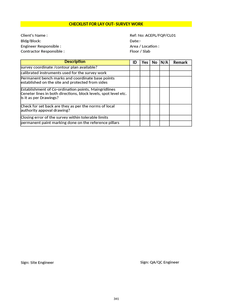 Survey Lineout Check List | PDF