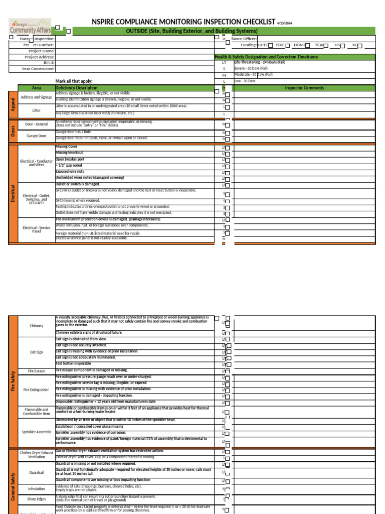 NSPIRE Exterior Inspection Checklist | PDF | Chimney | Water Heating
