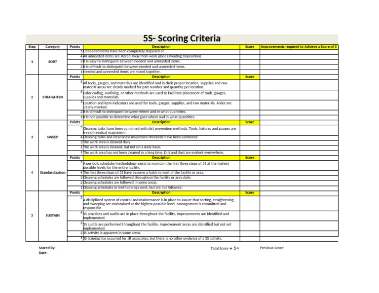 5S Scoring Criteria and Checklist | PDF