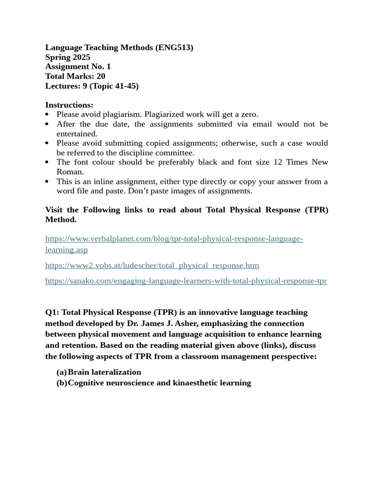 TPR Method in Language Teaching | PDF