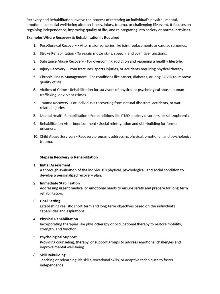 Comprehensive Guide to Recovery & Rehabilitation | PDF | Psychological ...