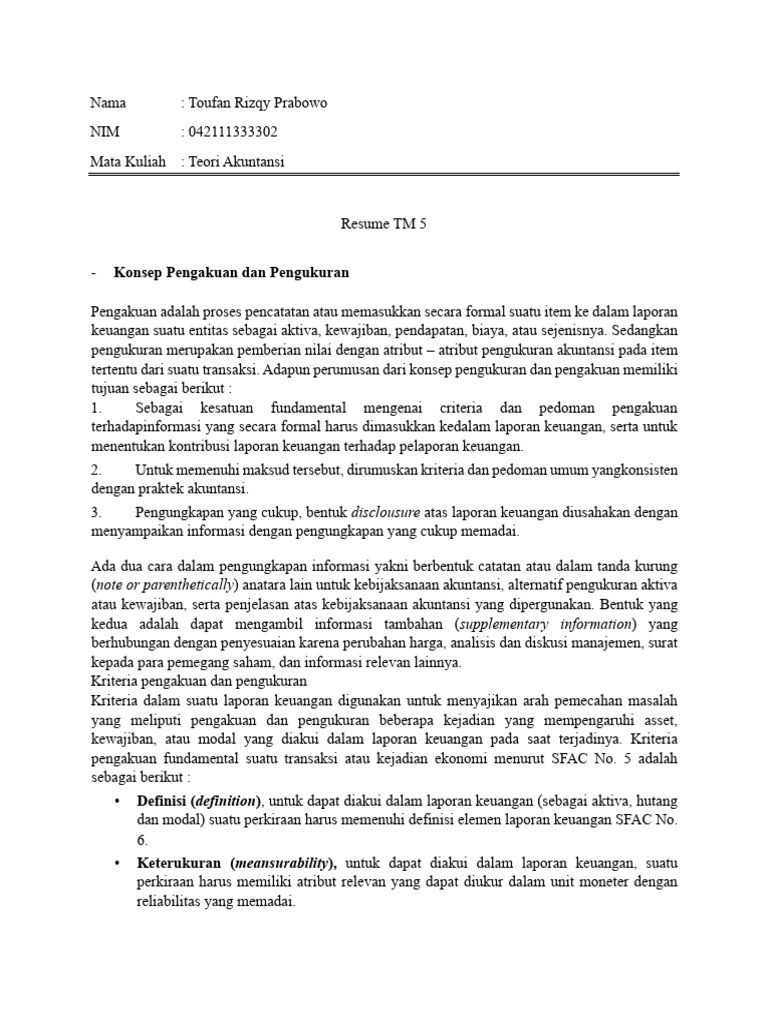 Konsep Pengakuan dan Pengukuran Akuntansi | PDF