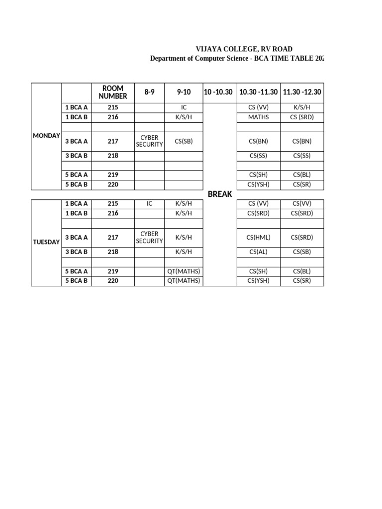 BCA Time Table 2025-26 | PDF