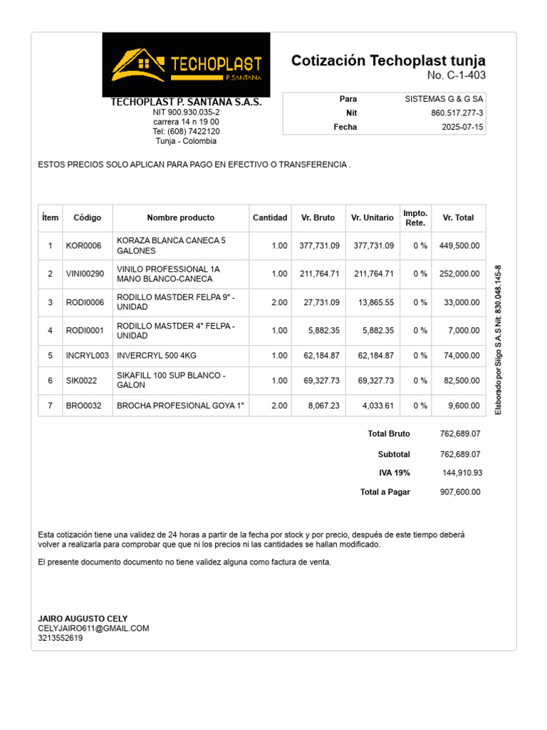 Cotización Techoplast Tunja 2025 | PDF | Documentos empresariales