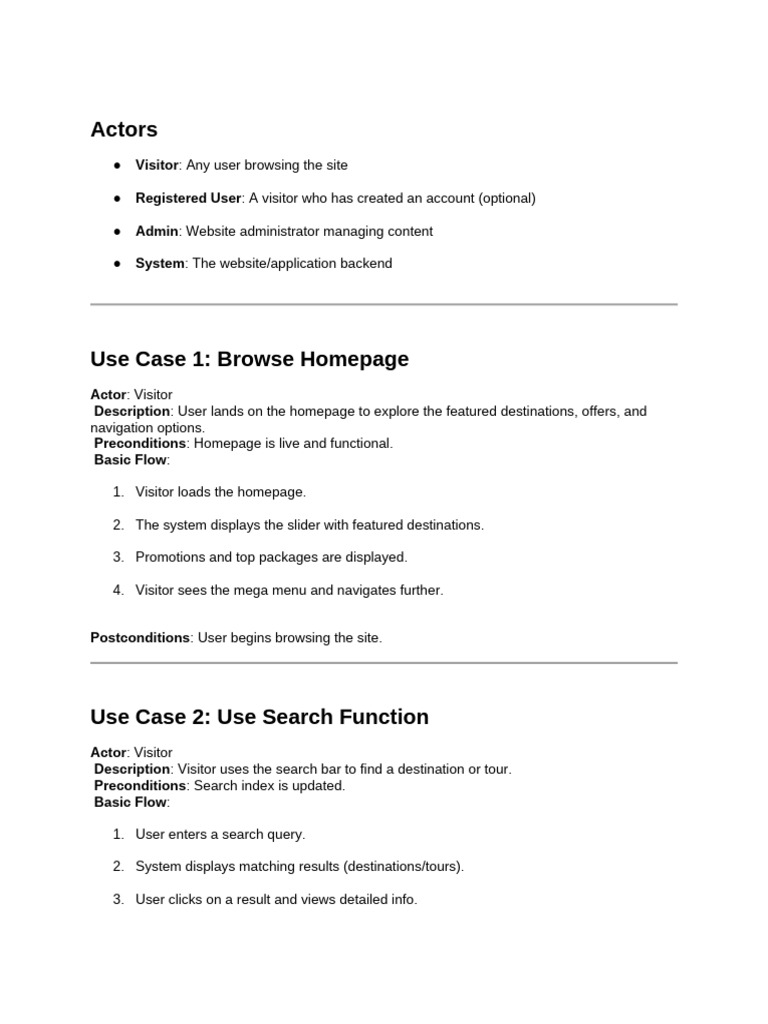 Use Cases Travel Website | PDF