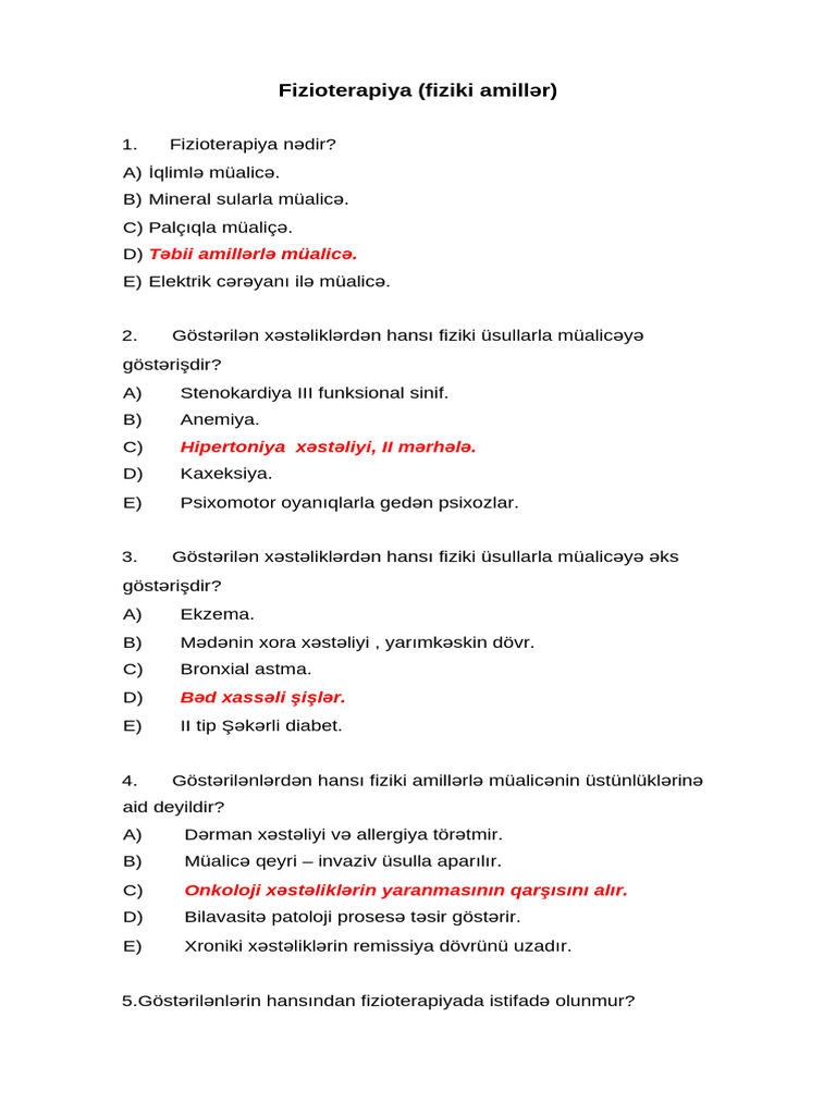 Fizioterapiya Cavablı | PDF