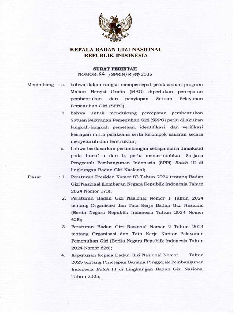 Surat Perintah Nomor 56 Tahun 2025 Tentang Penugasan SPPI | PDF