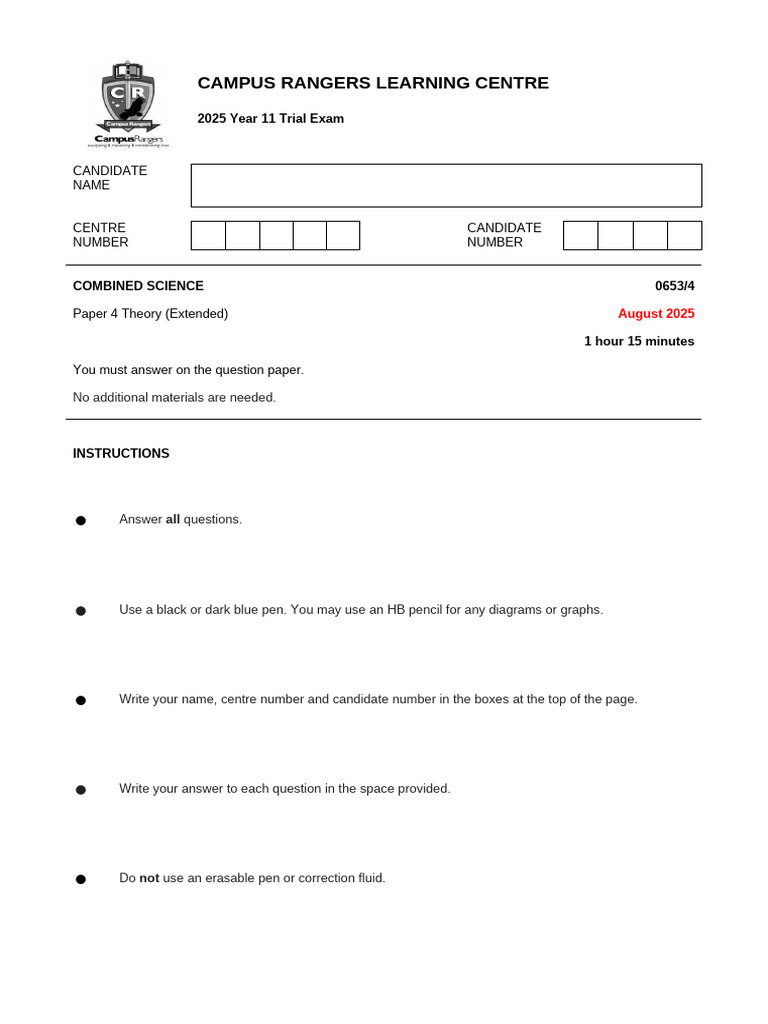 2025 Year 11 Combined Science Trial | PDF | Sound | Ethylene