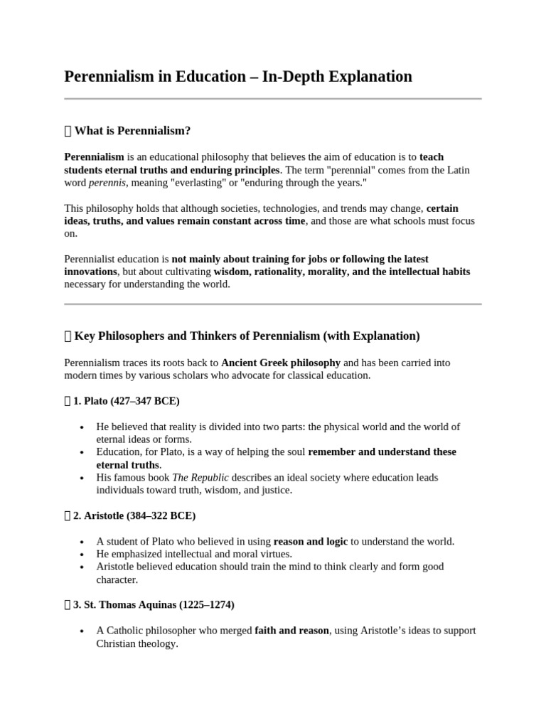 Understanding Perennialism in Education | PDF | Wisdom | Reason