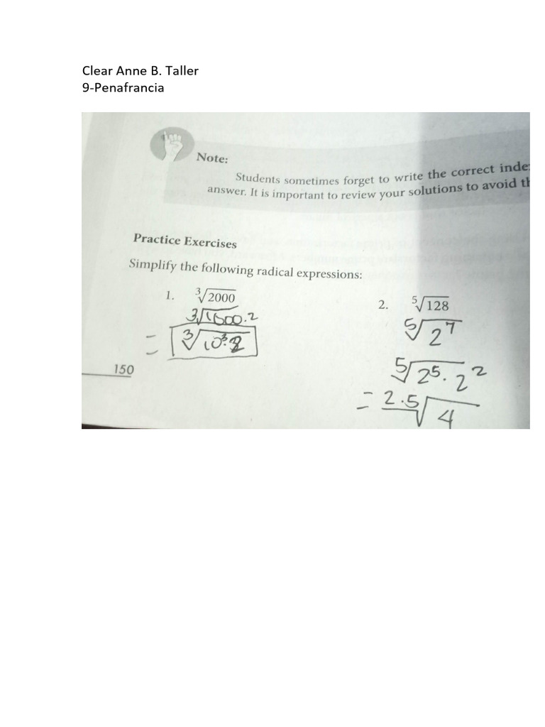 Activity 7b Simplifying Radicals | PDF