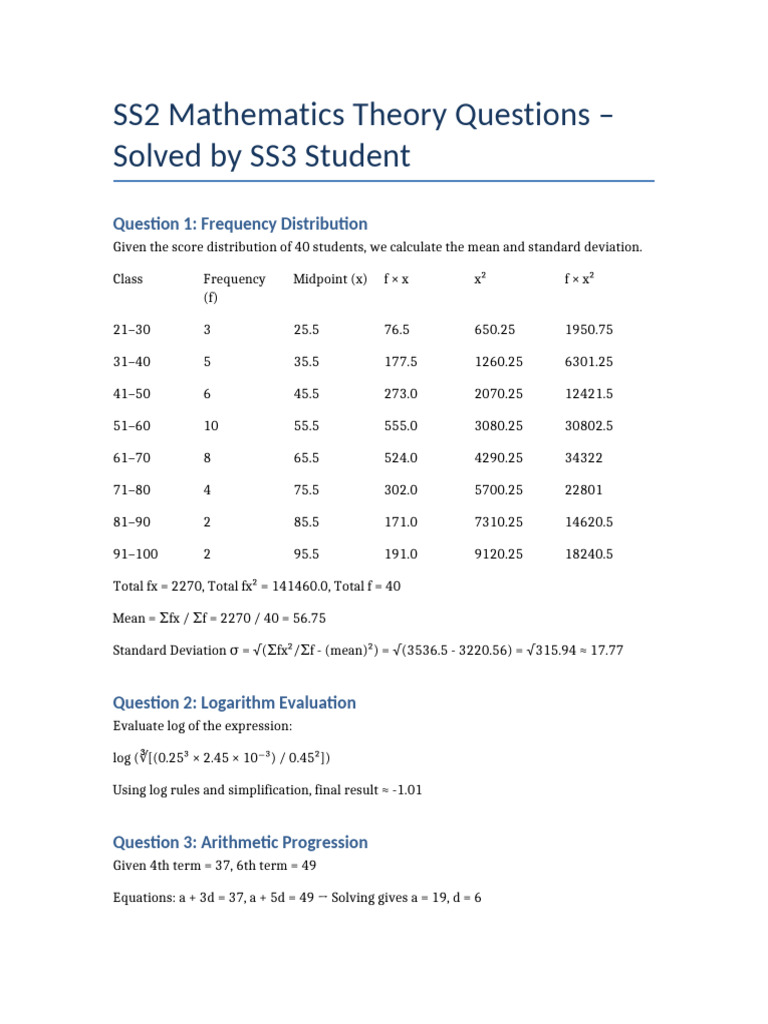 SS2 Mathematics Theory Solved (1) | PDF