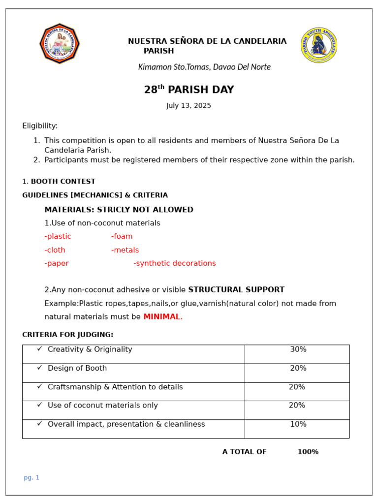 Parish Day Competition Guidelines | PDF | Dances | Singing