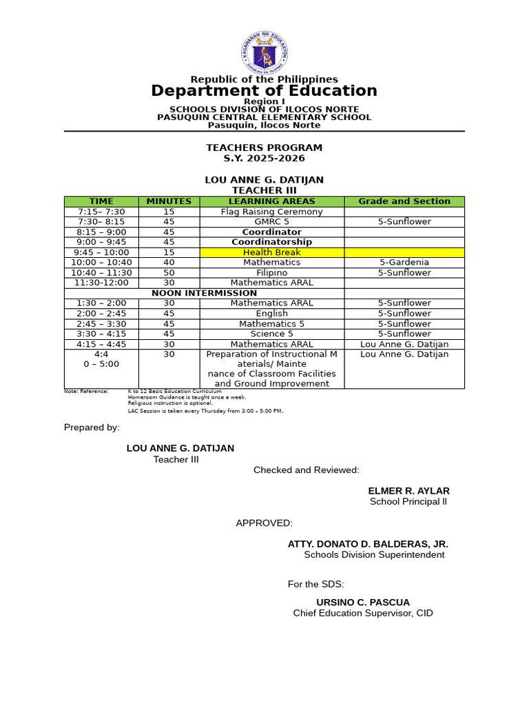 Teacher's Program 2025-2026 LOU | PDF