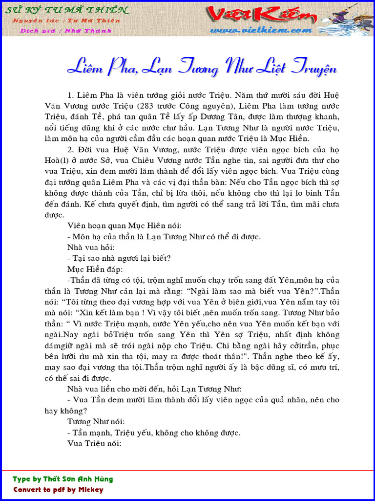 Sktmt27-Liêm Pha, Lạn Tượng Như Liệt Truyện | PDF