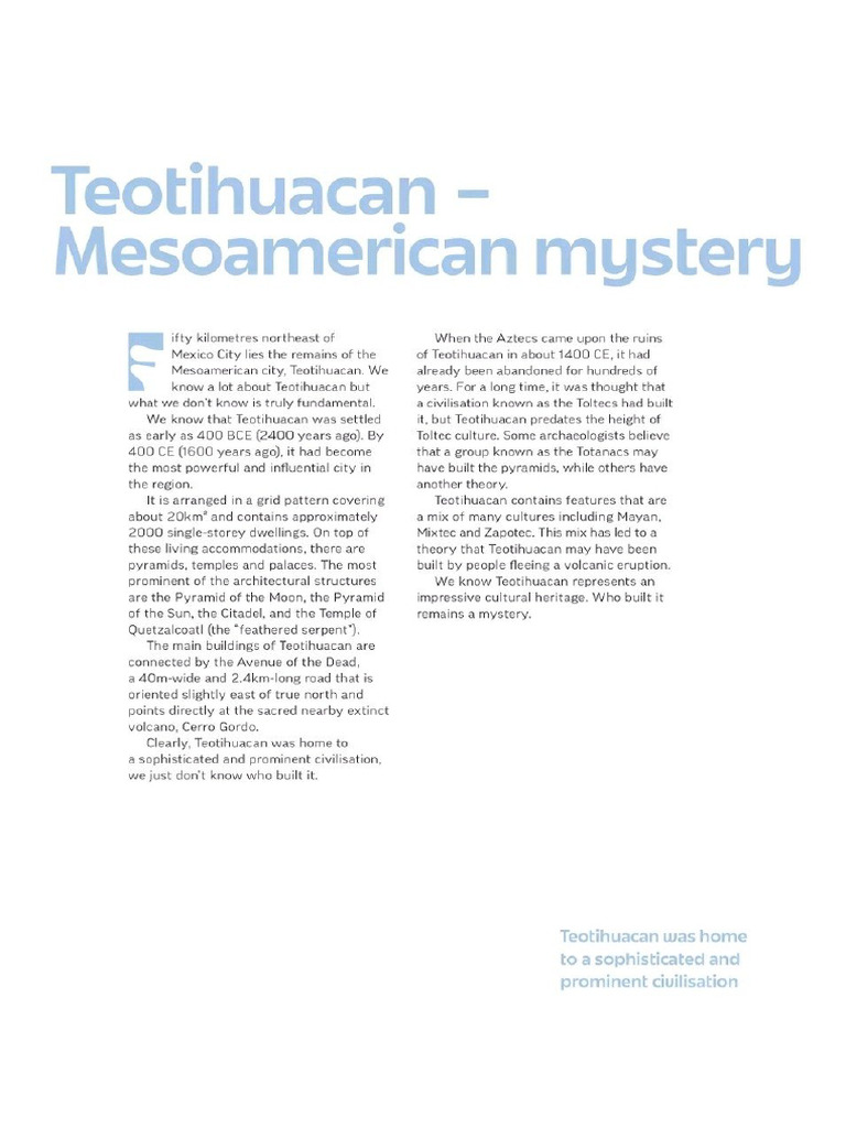 Teotihuacan Mesoamerican Mystery | PDF