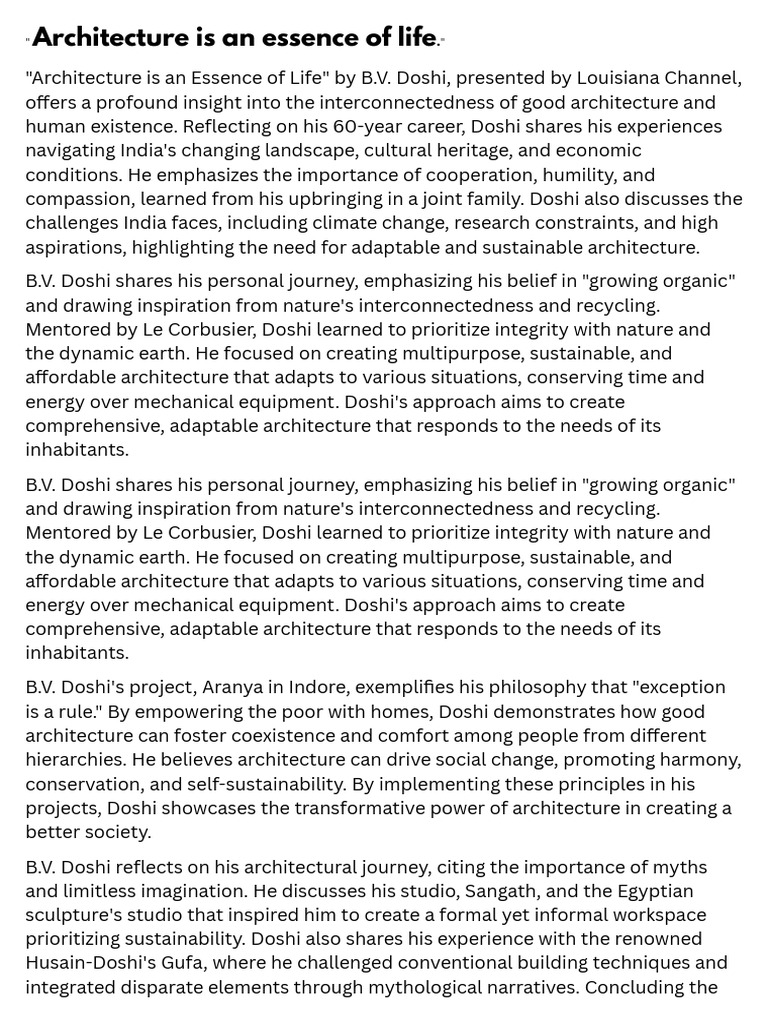 B.V. Doshi: Architecture and Life Insights | PDF | Natural Environment