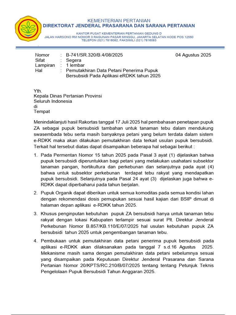 2025080505164120250804224733surat Satelindo Pembukaan RDKK - 2 Tahun 2025 | PDF