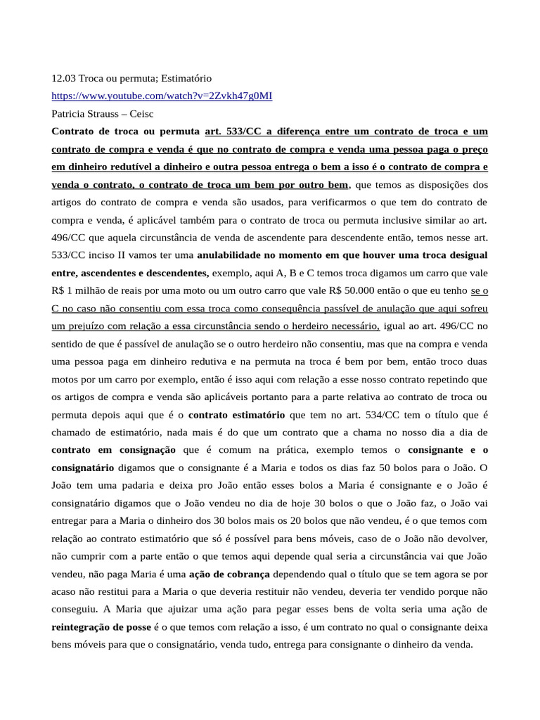 Contratos de Troca e Estimatório Explicados | PDF | Dinheiro