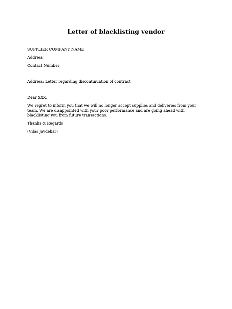 Letter of Blacklisting - Procurement SOP | PDF