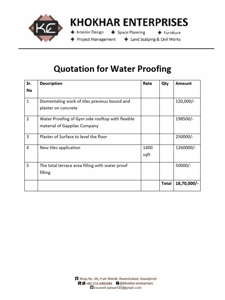 Quotation For Water Proofing | PDF
