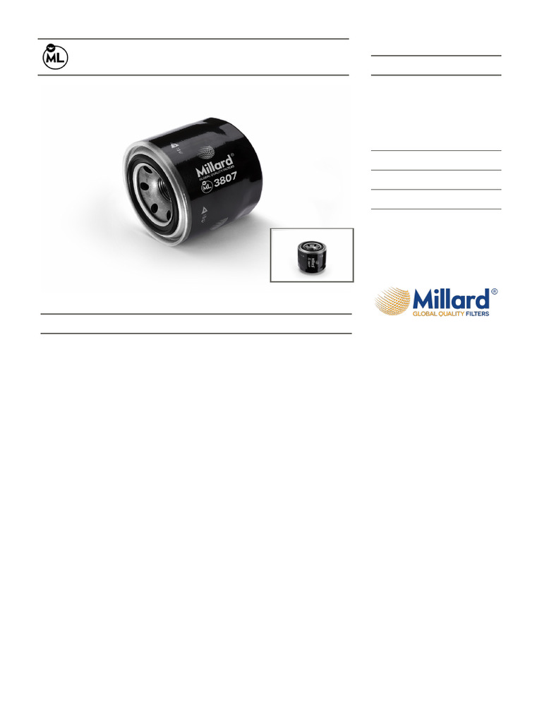 Millard 3807 Oil Filter Specifications | PDF | Automotive Industry ...