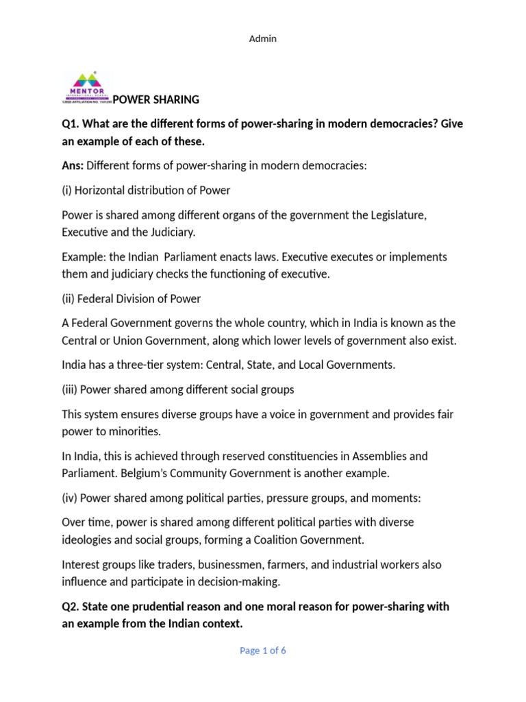 Power Sharing in Modern Democracies | PDF | Forms Of Government ...