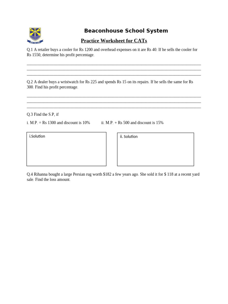 Cost and Selling Price Worksheet | PDF