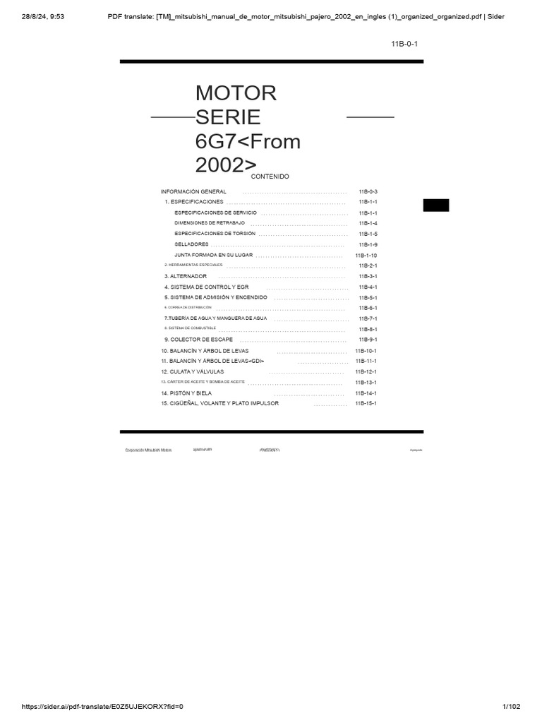 PDF Translate - TM - Mitsubishi Manual de Motor Mitsubishi Pajero 2002 en Ingles (1) Organized ...