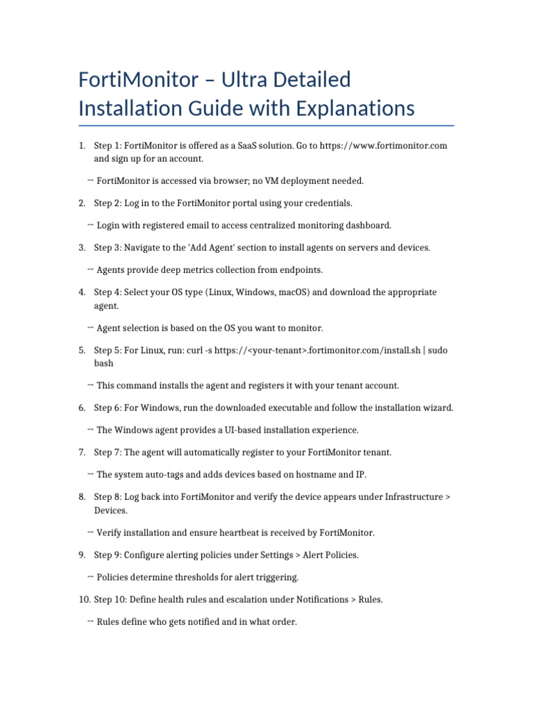 FortiMonitor Ultra Detailed Installation Explained | PDF | Service Level Agreement | Software