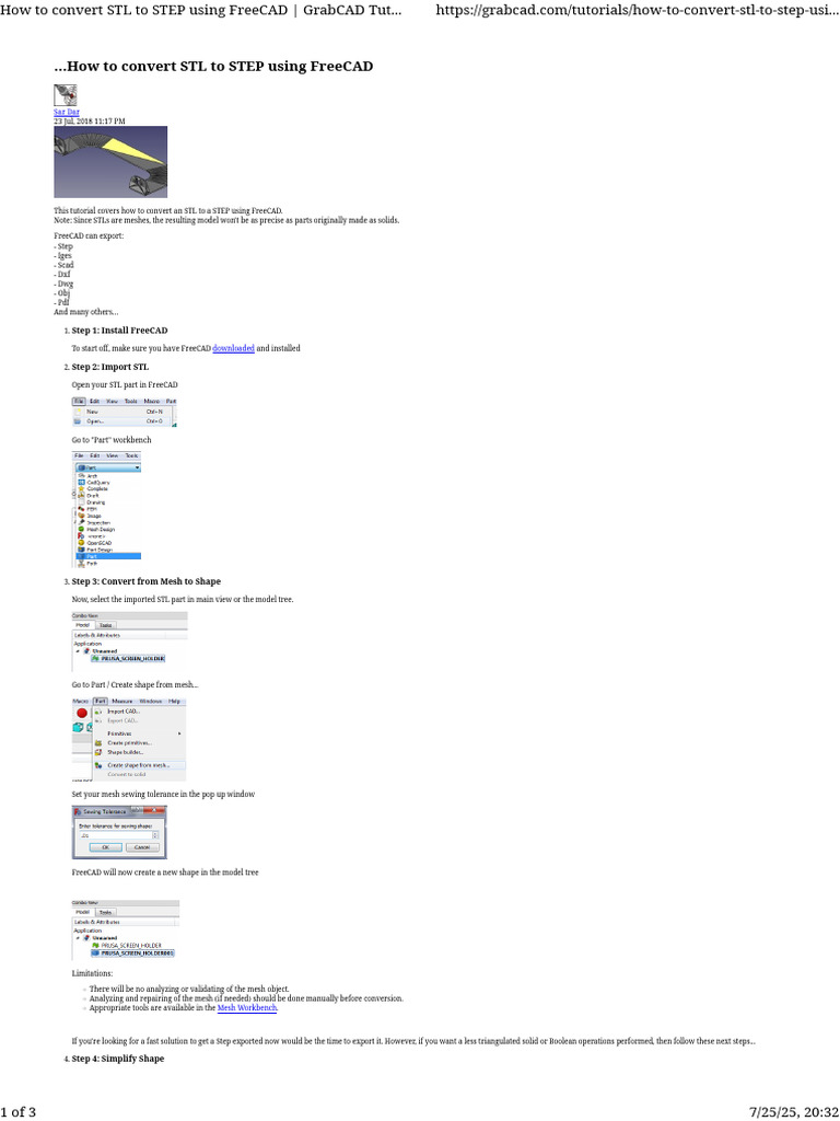 How To Convert STL To STEP Using FreeCAD - GrabCAD Tutorials | PDF | Technical Drawing ...