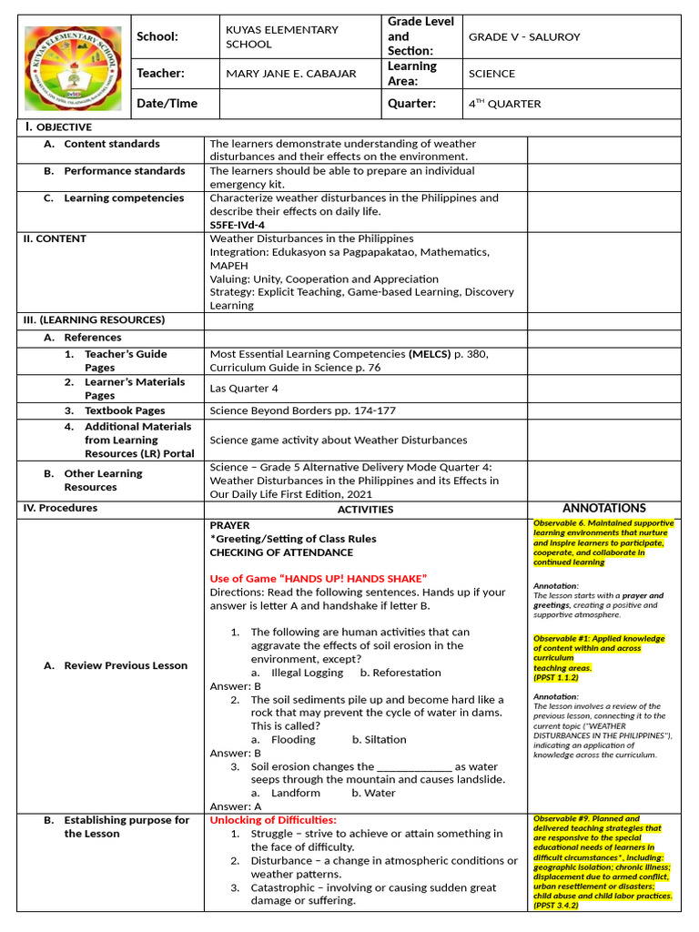 Final Cot For 4TH Quarter | PDF | Tropical Cyclones | Cyclone