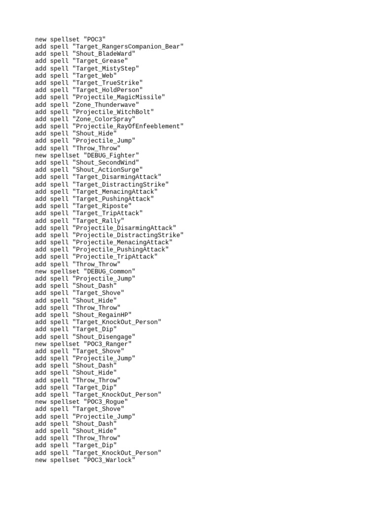 New Spell Sets for POC3 and Debug | PDF