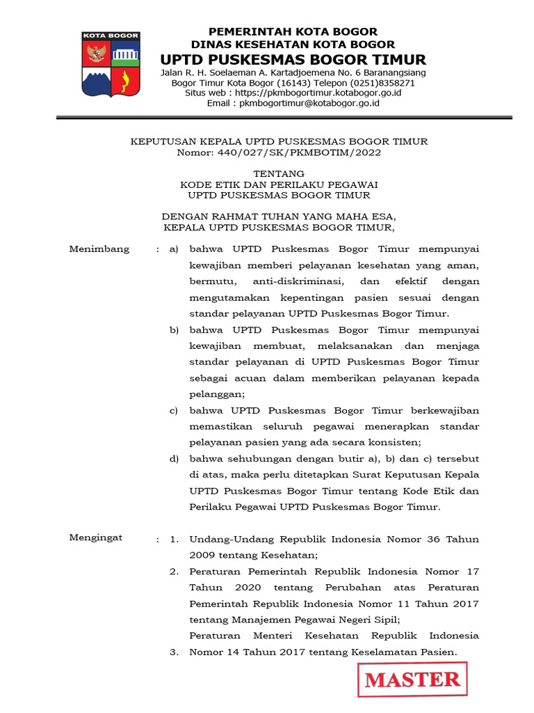 1.2.1 SK Tentang Kode Etik Perilaku Pegawai | PDF