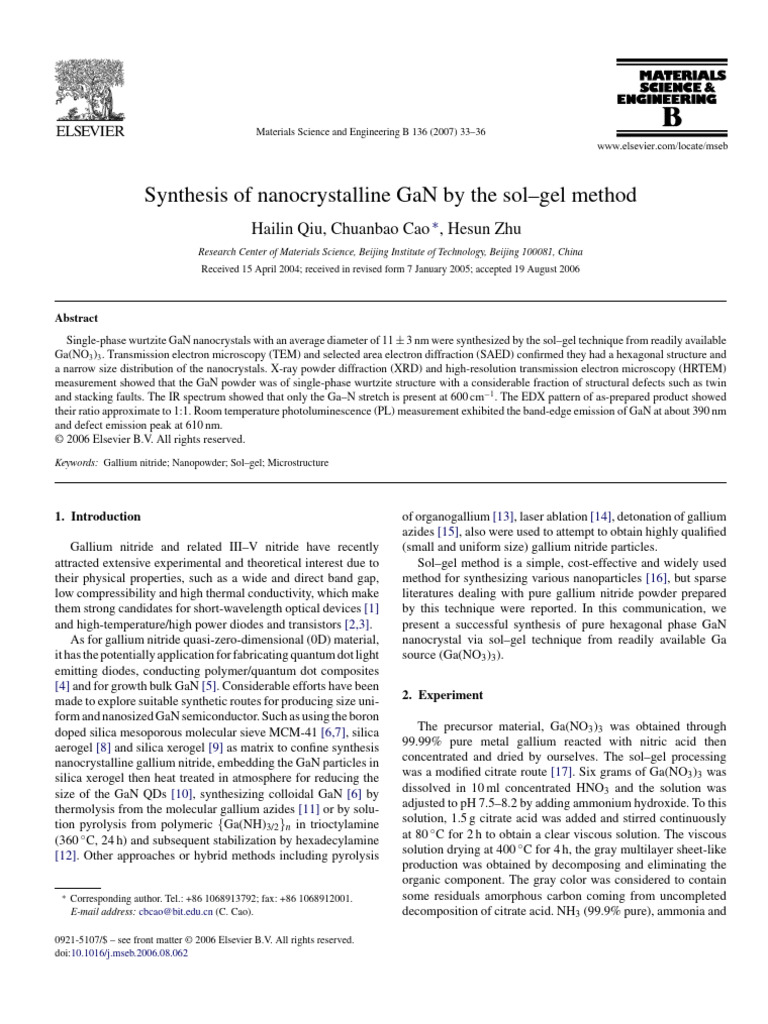 Synthesis of GaN Nanocrystals via Sol-Gel | PDF | Transmission Electron ...