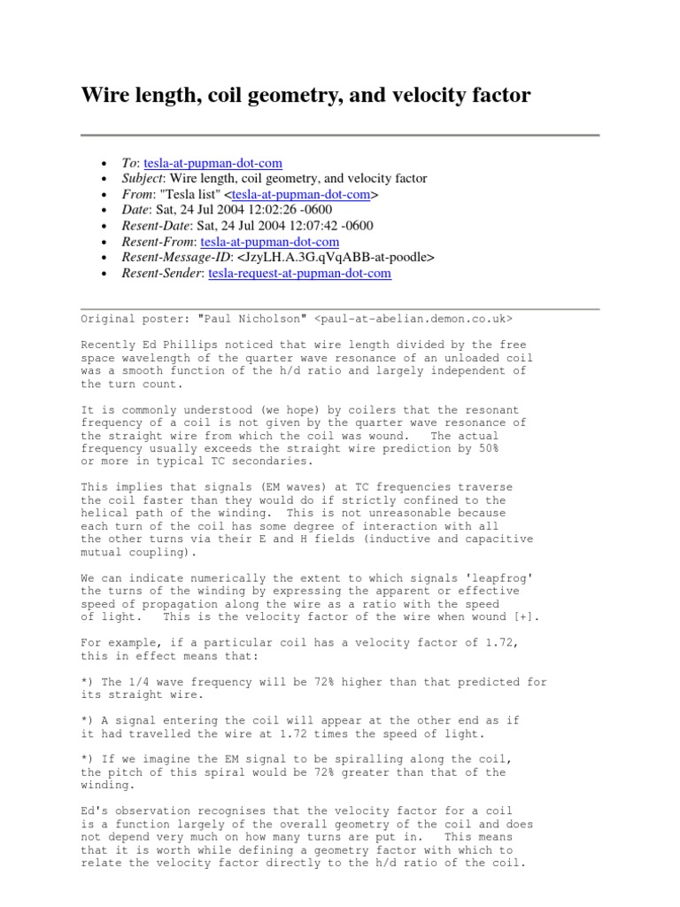 Wire Length Geometry Velocity Factor | PDF | Inductor | Series And ...
