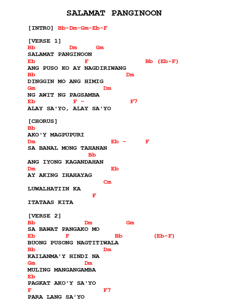 Salamat Panginoon by Malayang Pilipino Chords | PDF